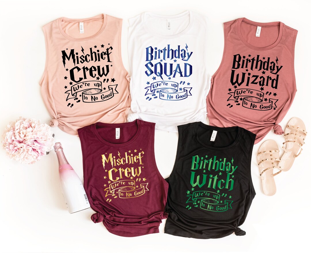 Birthday Witch Flowy Tank Top, Birthday Wizard Tank Tops, Mischief Crew ...