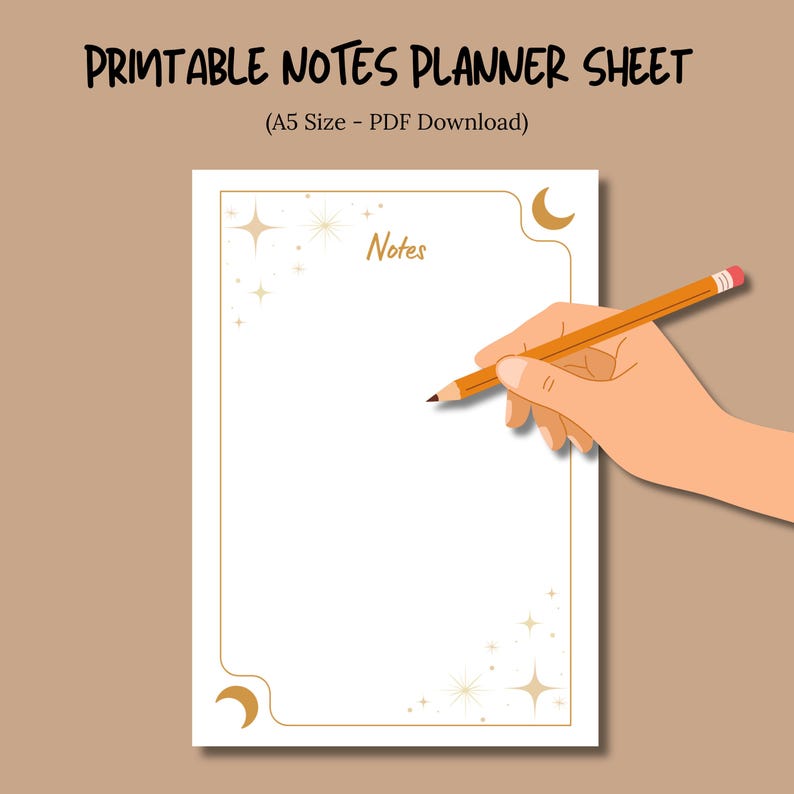 Gold Moon & Stars A5 Notes Page: Celestial Printable (PDF Download - Etsy