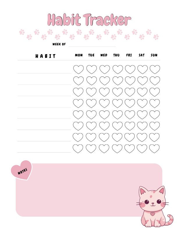 Cute Pink Cat Planner Bundle, Printable Planner Pages, Weekly Planner ...