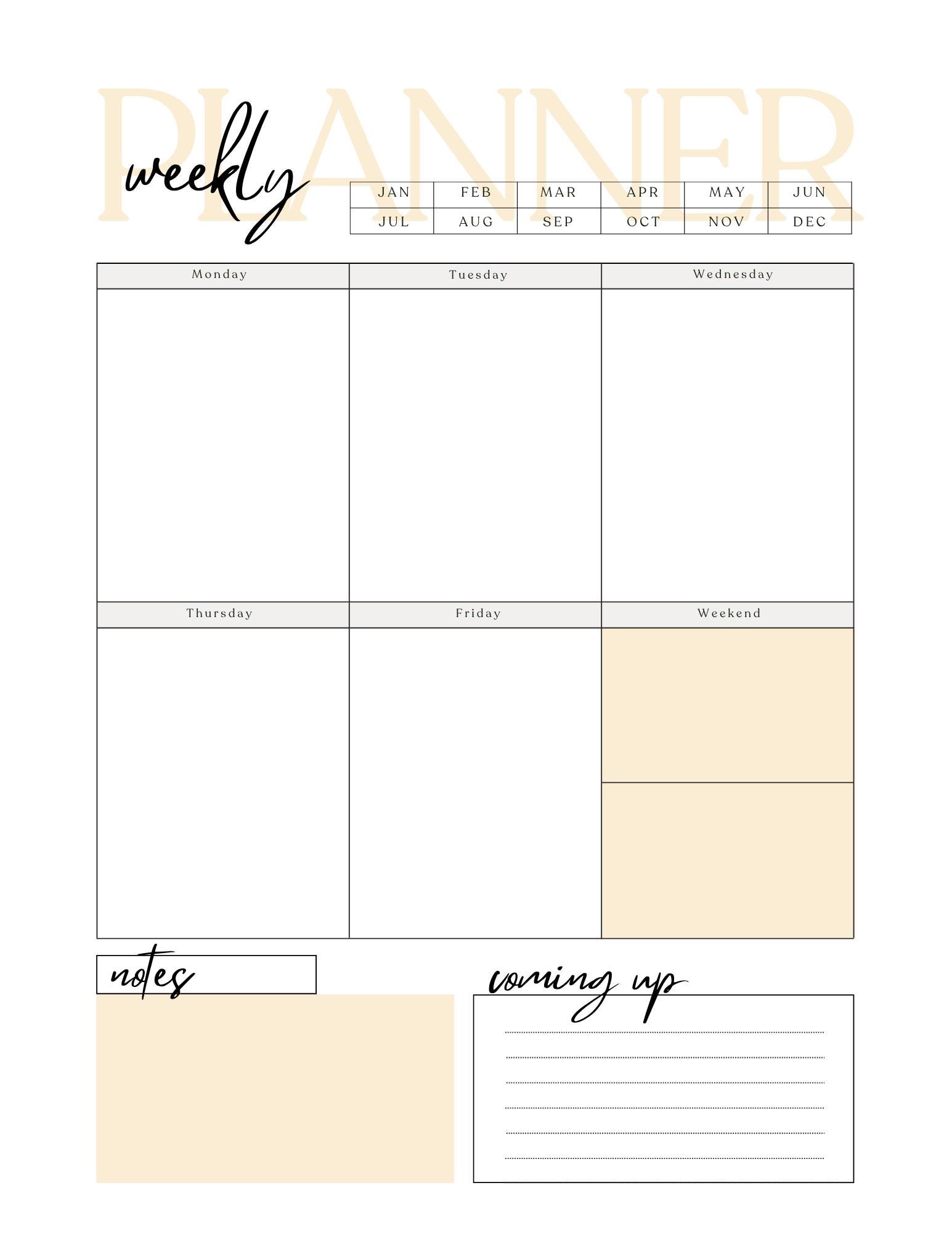 Pastel Weekly Planner Printable: 5 Color Variations (digital PDF ...