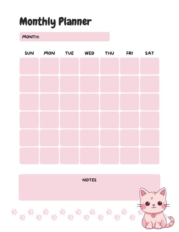 Cute Pink Cat Planner Bundle, Printable Planner Pages, Weekly Planner ...