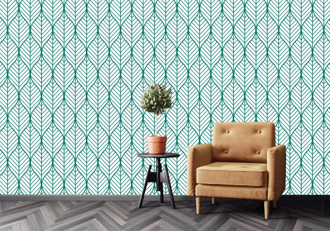 Macha Green Leaf Geometric Peel and Stick Wallpaper - Etsy