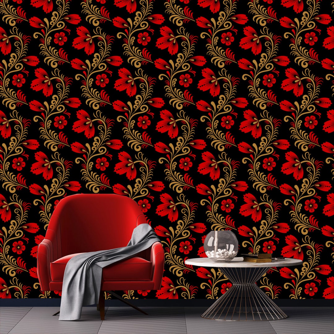Removable Wallpaper Vintage, Red Vintage Wallpaper, Peel and Stick Wall ...