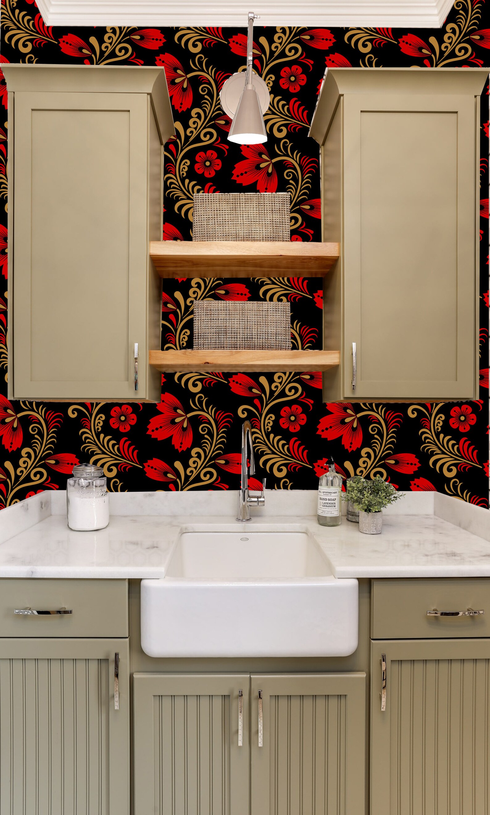 Removable Wallpaper Vintage Red Vintage Wallpaper Peel and - Etsy