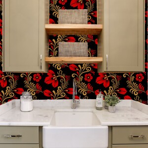 Removable Wallpaper Vintage, Red Vintage Wallpaper, Peel and Stick Wall ...