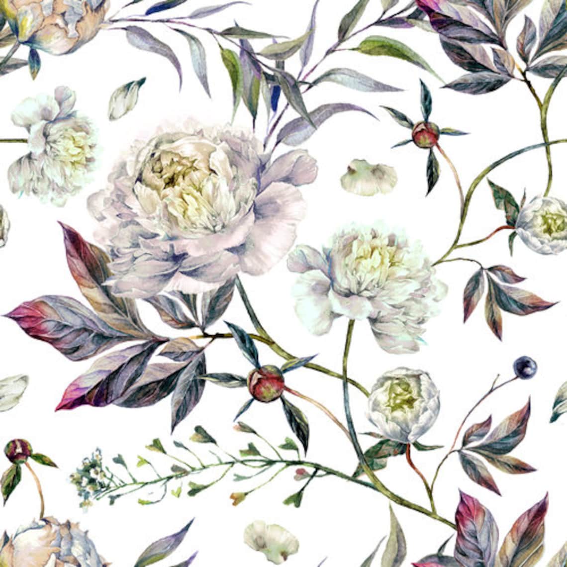 Watercolor Peonies Wallpaper Wall Paper Peel and Stick - Etsy
