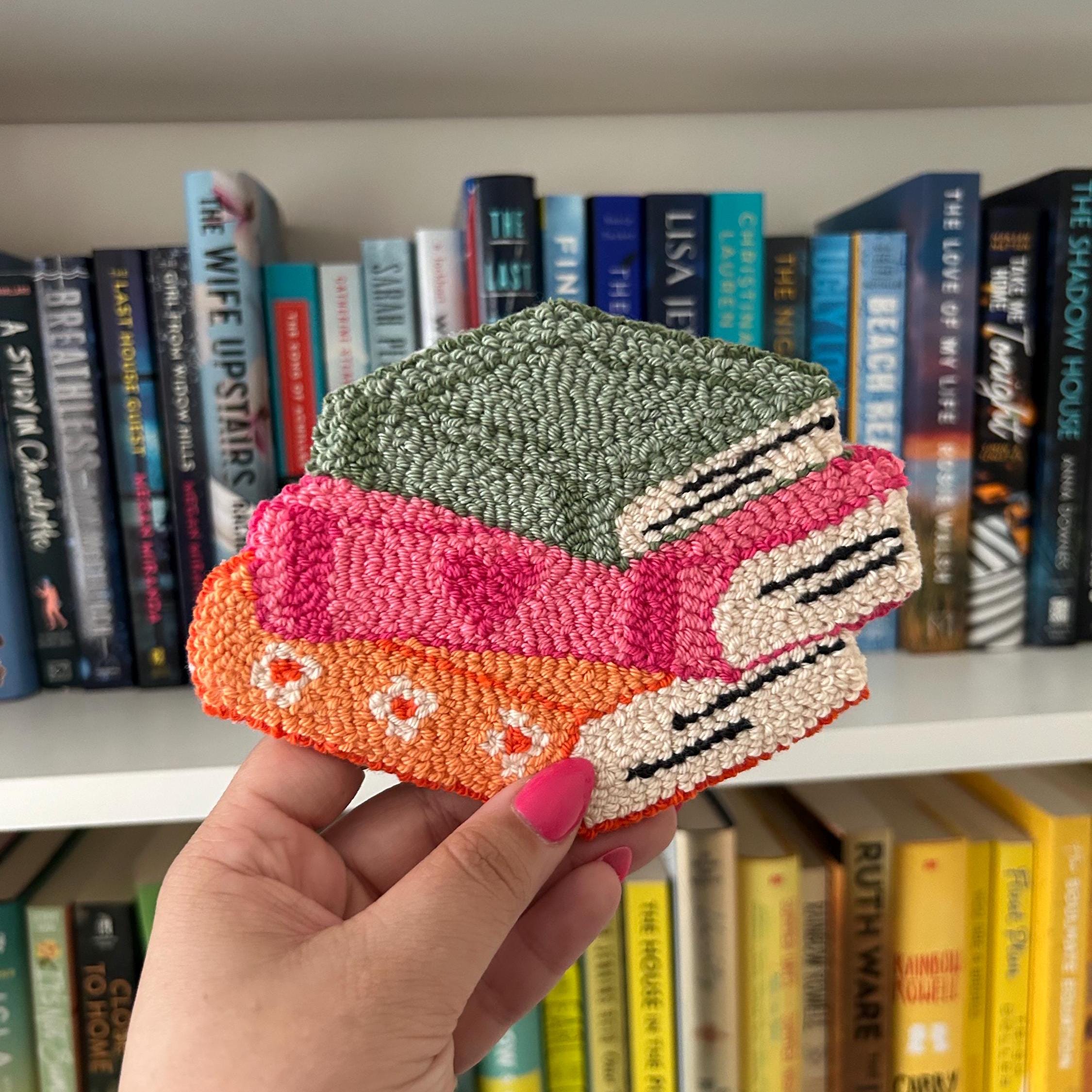 Customizable Book Stack Punch Needle Coaster - Etsy
