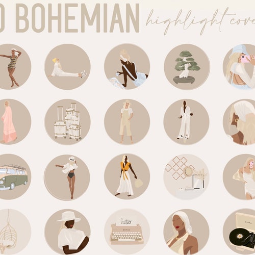 Lifestyle Highlight Covers for Instagram Woman Illustration - Etsy