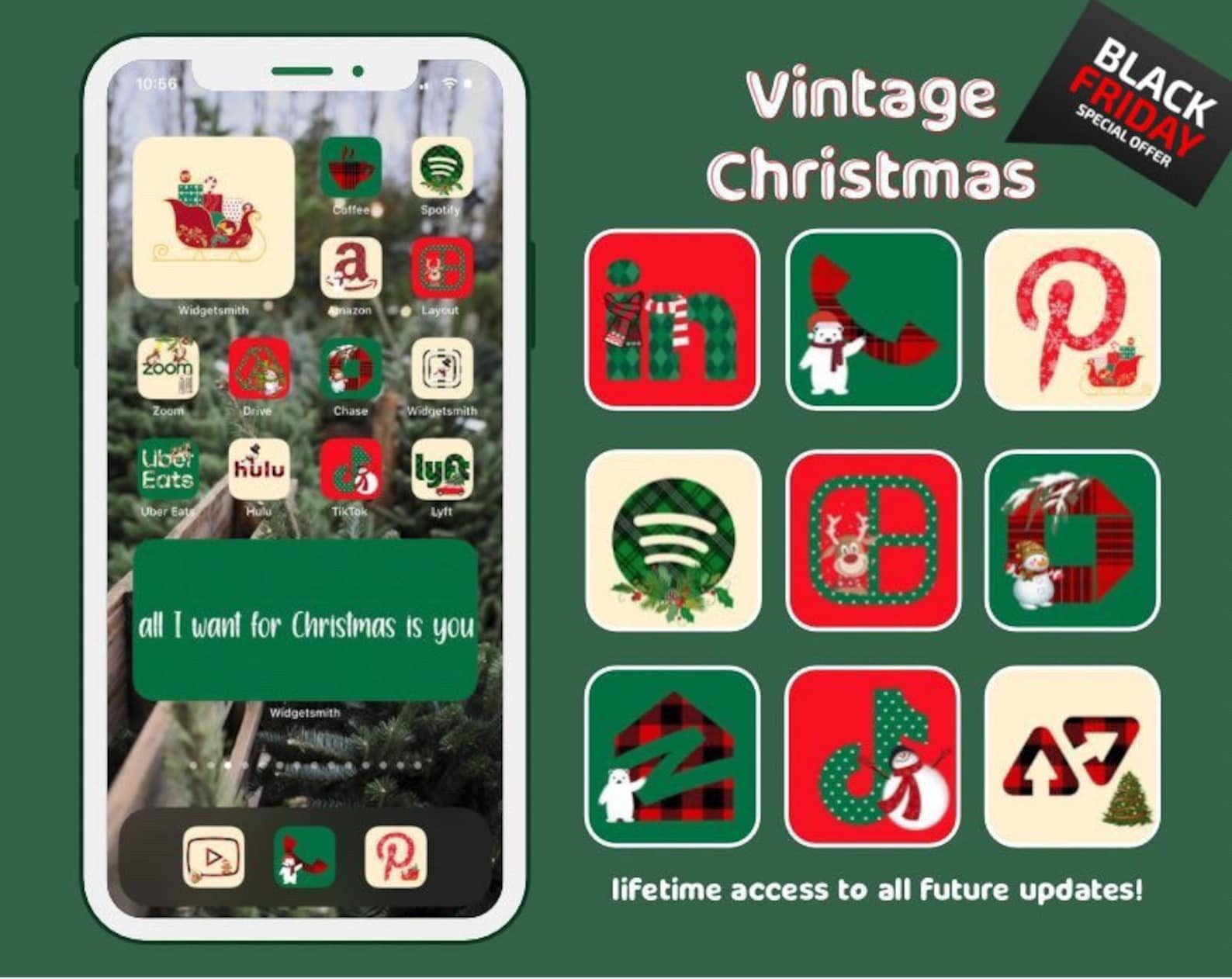 App Icons Vintage Christmas Ios 14 Xmas Red and Green | Etsy