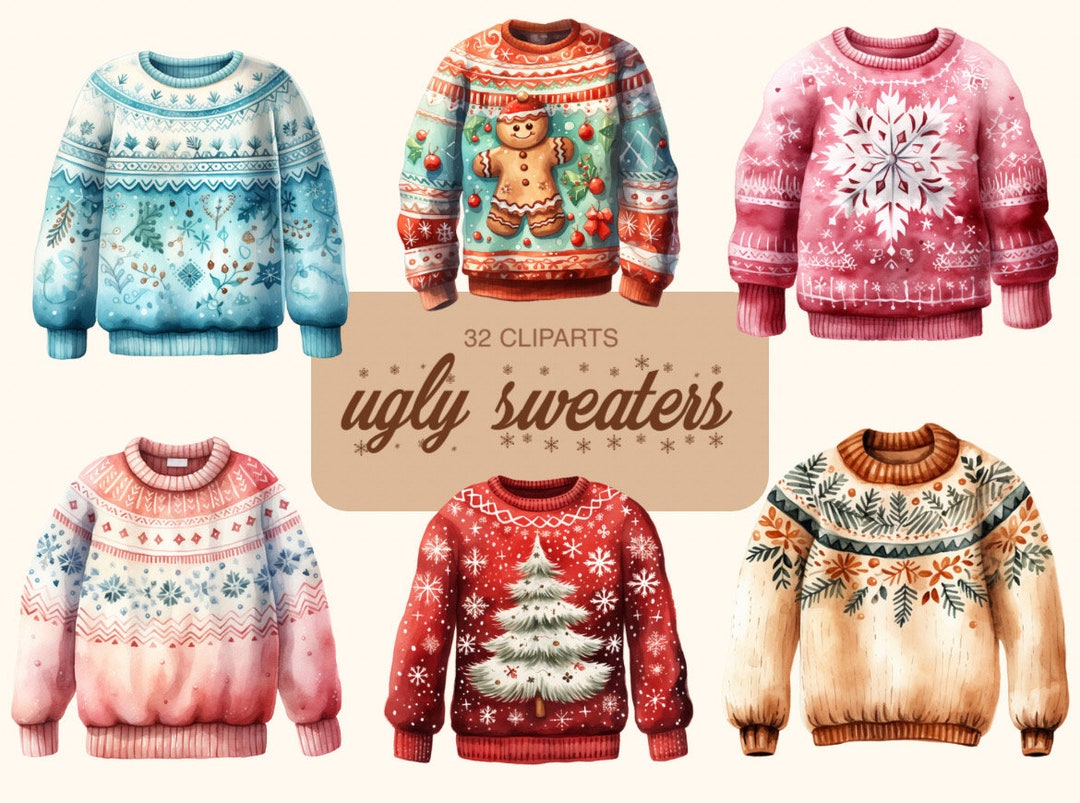 32 Christmas Clipart Ugly Sweater Knitted Winter Snowflake Reindeer ...