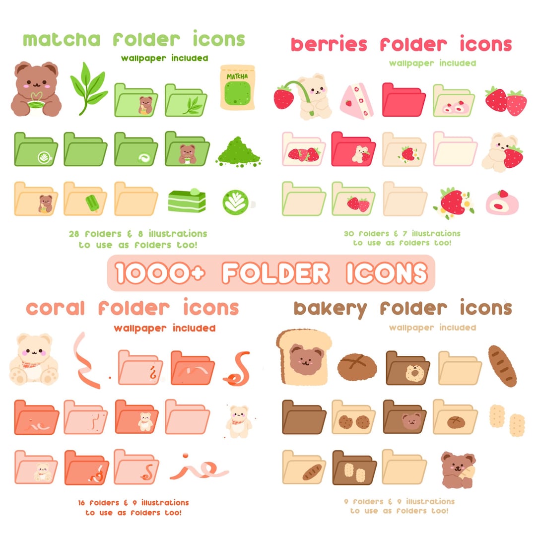 MEGA Bundle Kawaii Desktop Folder Icons, Summer, Autumn, Winter ...
