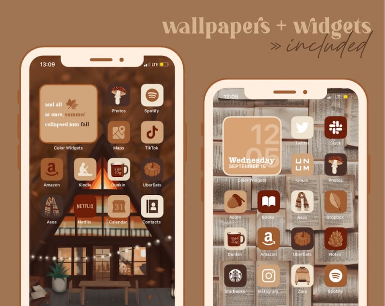 10,000 App Icons - Jump Into Fall / Brown, Beige, Leaves, Autumn Theme ...