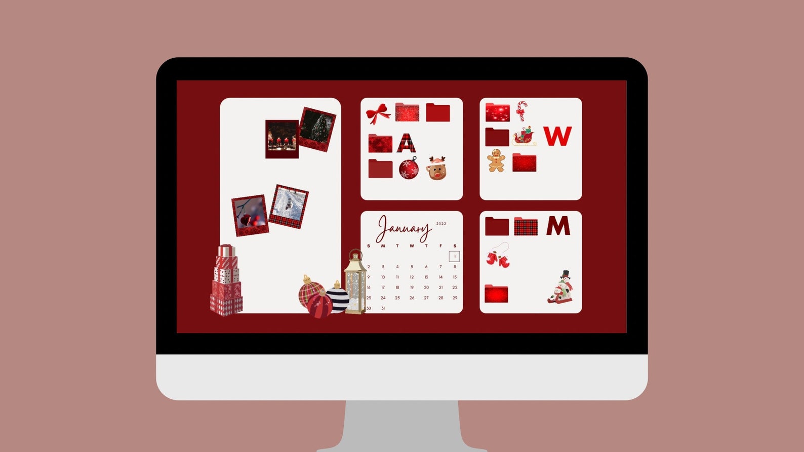 Christmas Desktop Folder Icons for Mac | Red, Burgundy, Winter, Snow ...