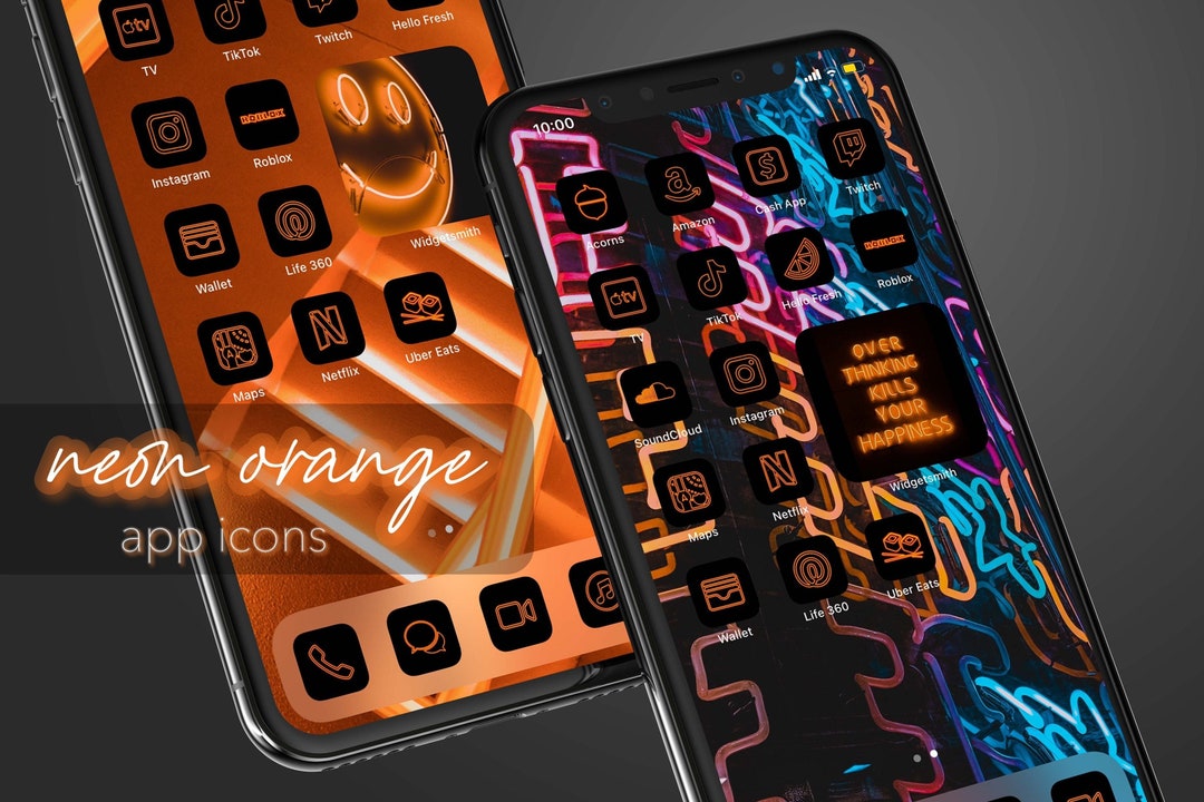 Neon Orange App Icons, Black Minimal, Glow Trendy Theme, Aesthetic ...