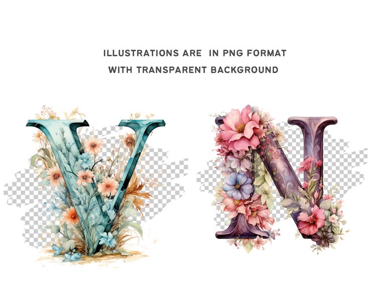 Alphabet Meadow Clipart PNG Files Wild Flowers Letters Stickers Floral ...