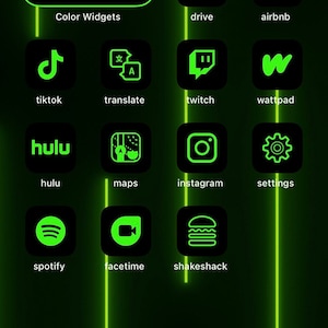App Icons Green Neon | Aesthetic Home Screen | Green, Lime Icons With ...