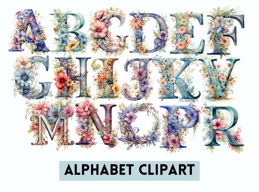 Alphabet Meadow Clipart PNG Files Wild Flowers Letters Stickers Floral ...