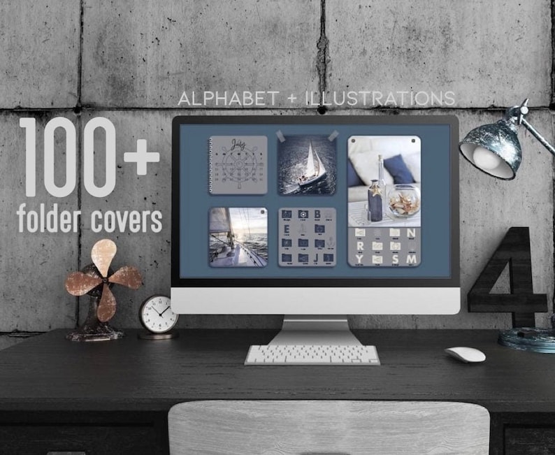 Desktop Folder Icons Navy Folder Covers Dusty Blue Dark - Etsy