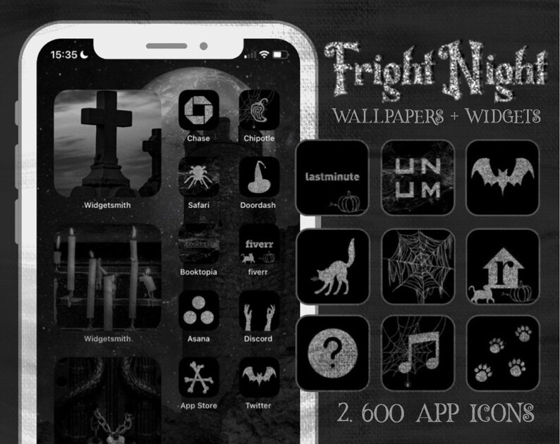 Halloween App Icons Black Glitter Spooky Season Minimal - Etsy