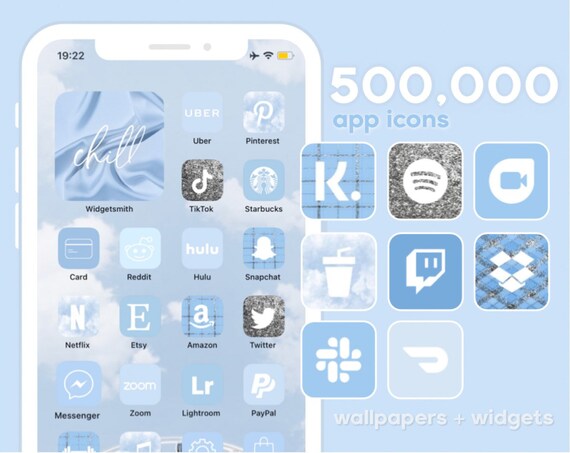 App Icons Sky Blue Pastel Silver Glitter Minimalist - Etsy