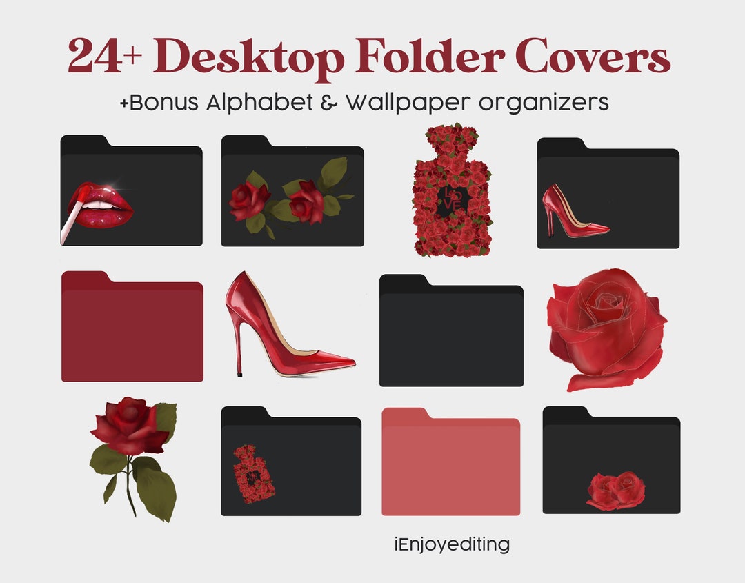 Folder Icons Red Roses for Mac| Red Black Desktop Folder Covers ...