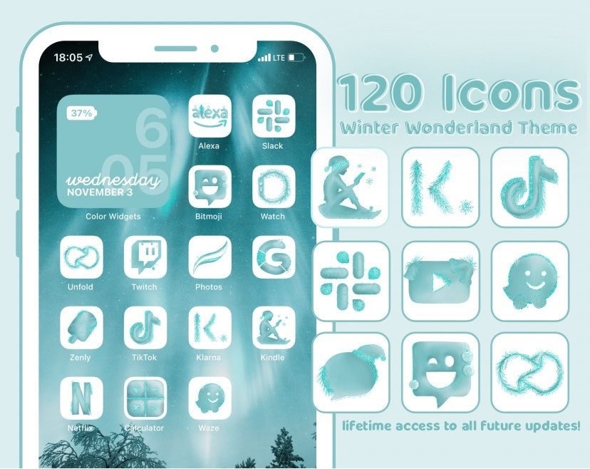 Hand Drawn Winter Wonderland App Icons | Snow, Holidays, Blue, Teal ...