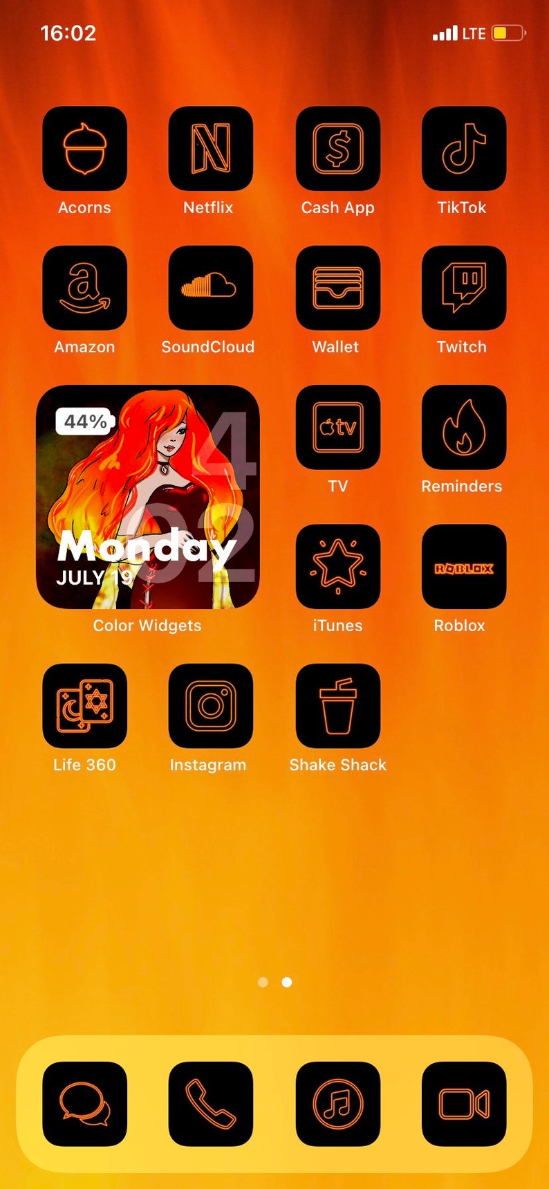 Neon Orange App Icons Black Minimal Glow Trendy Theme | Etsy