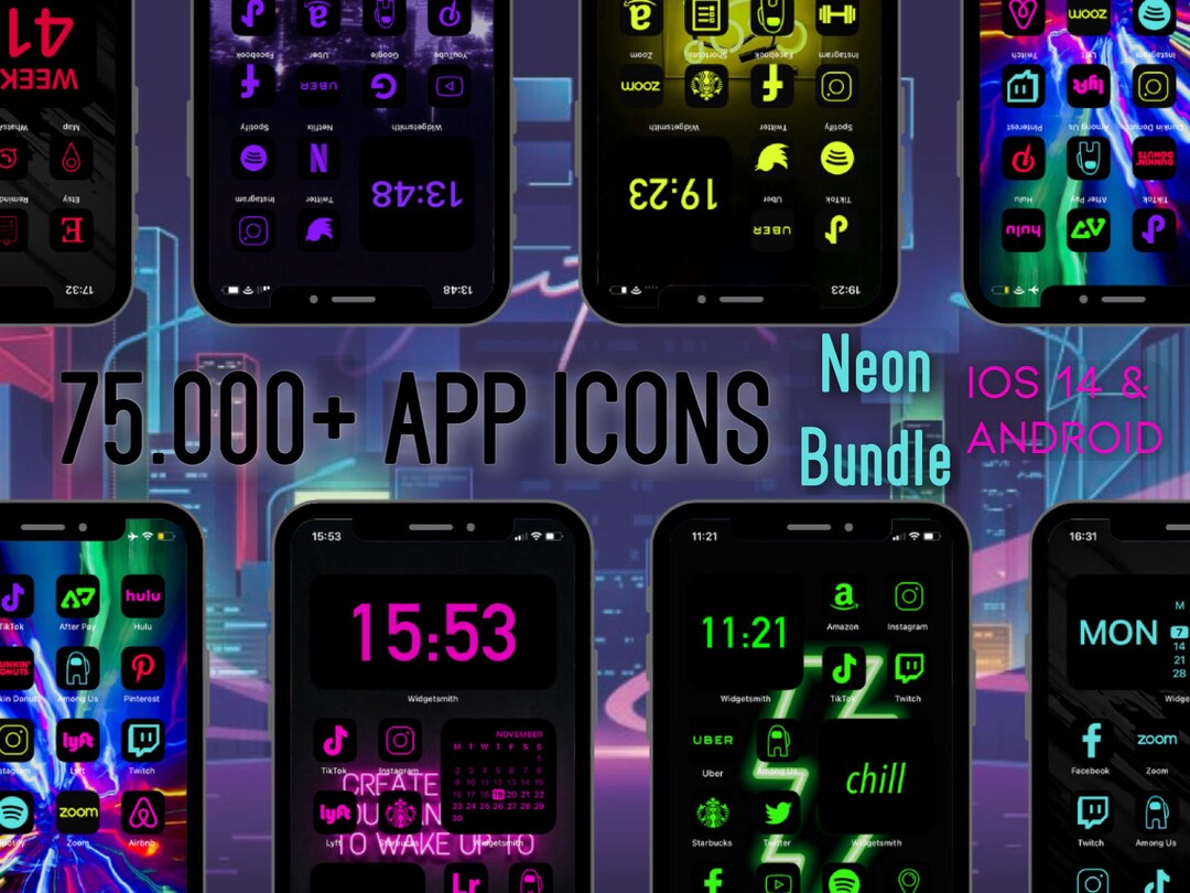 PROMO OFFER Neon Colors App Icons Ios 14 Red, Pink, Purple, Yellow ...