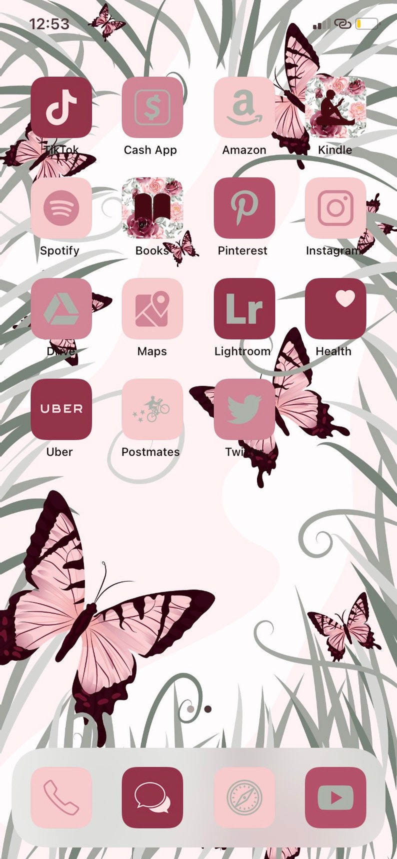 Rose Themed App Icons Ios 14 Pink Summer Floral Burgundy | Etsy