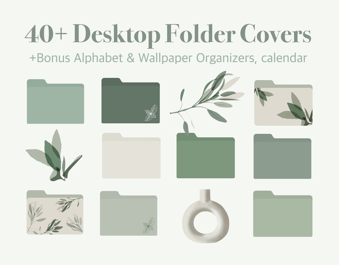 Desktop Folder Icons Sage, Folder Covers Green, Neutral, Beige, Plant ...