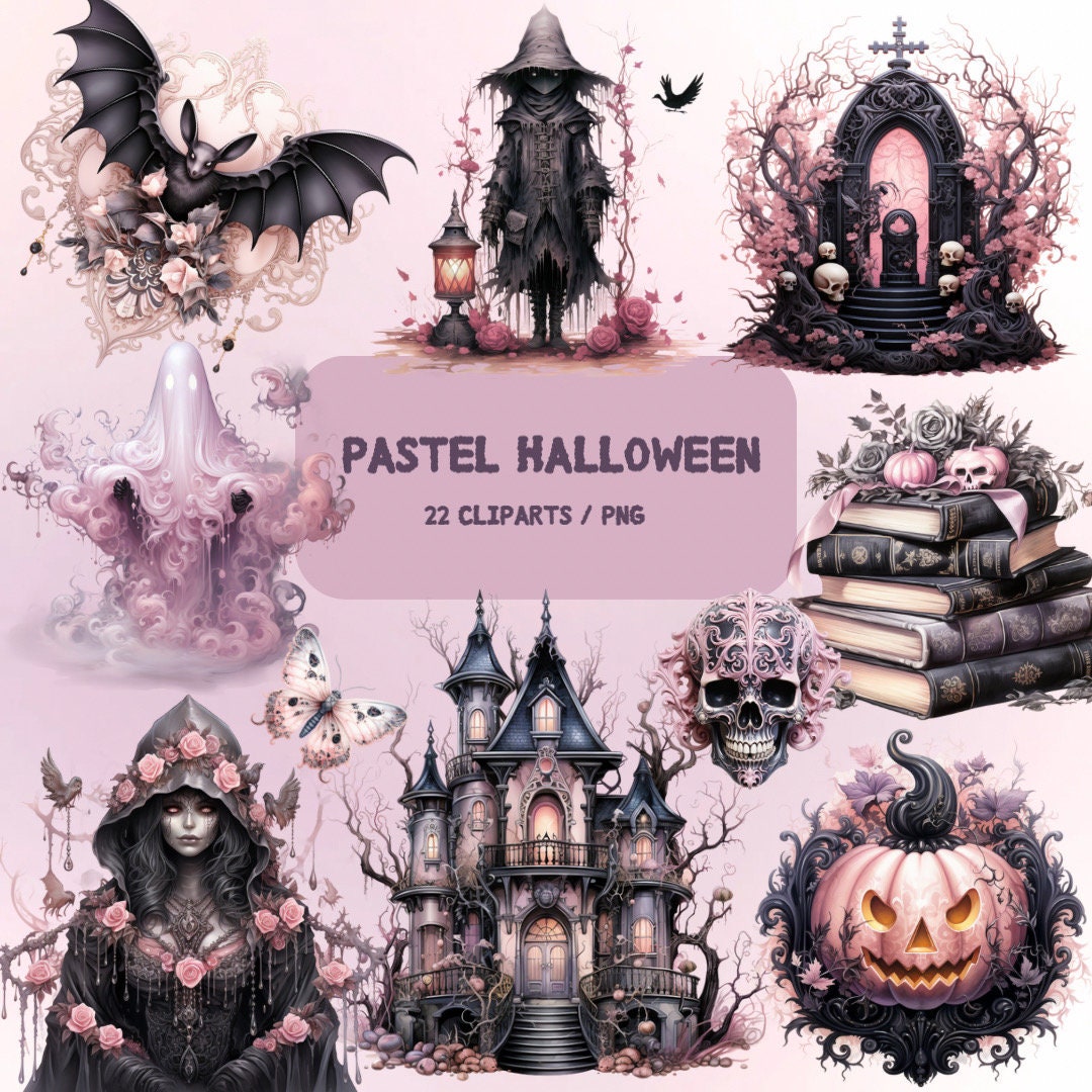 Halloween Pink Pastel Clipart PNG Template Downloadable - Etsy