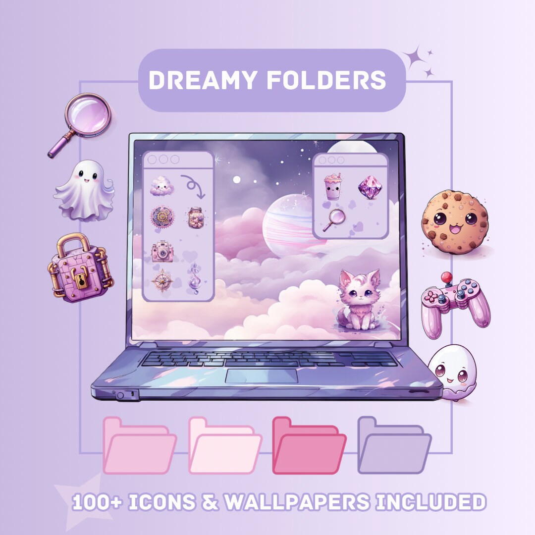 Mauve Bundle Kawaii Desktop Folder Icons, Summer, Strawberry, Bakery ...