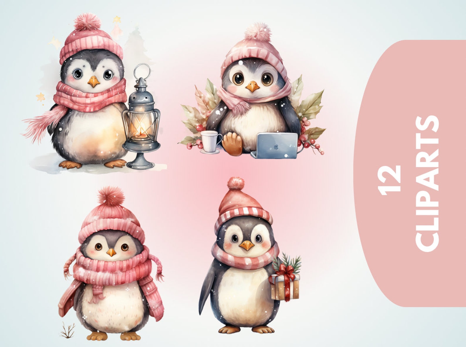 Clipart Baby Pink Penguin Winter PNG Template Christmas Scratchbook ...