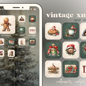 Vintage Xmas App Icons Home Screen iPhone Ios Red Green Holiday ...