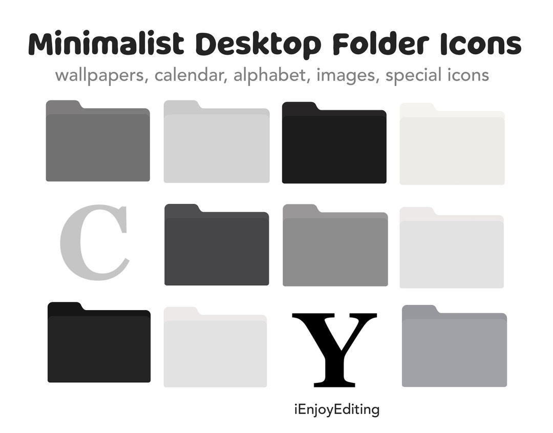 Desktop Folder Icons Minimal | Light, Dark Grey, White, Black Covers ...