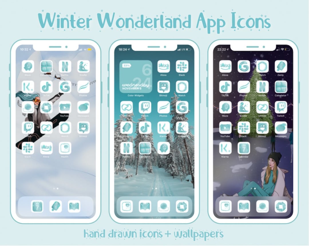 Holidays App Icons Hand Drawn, Winter, Christmas, Light Blue, Teal ...