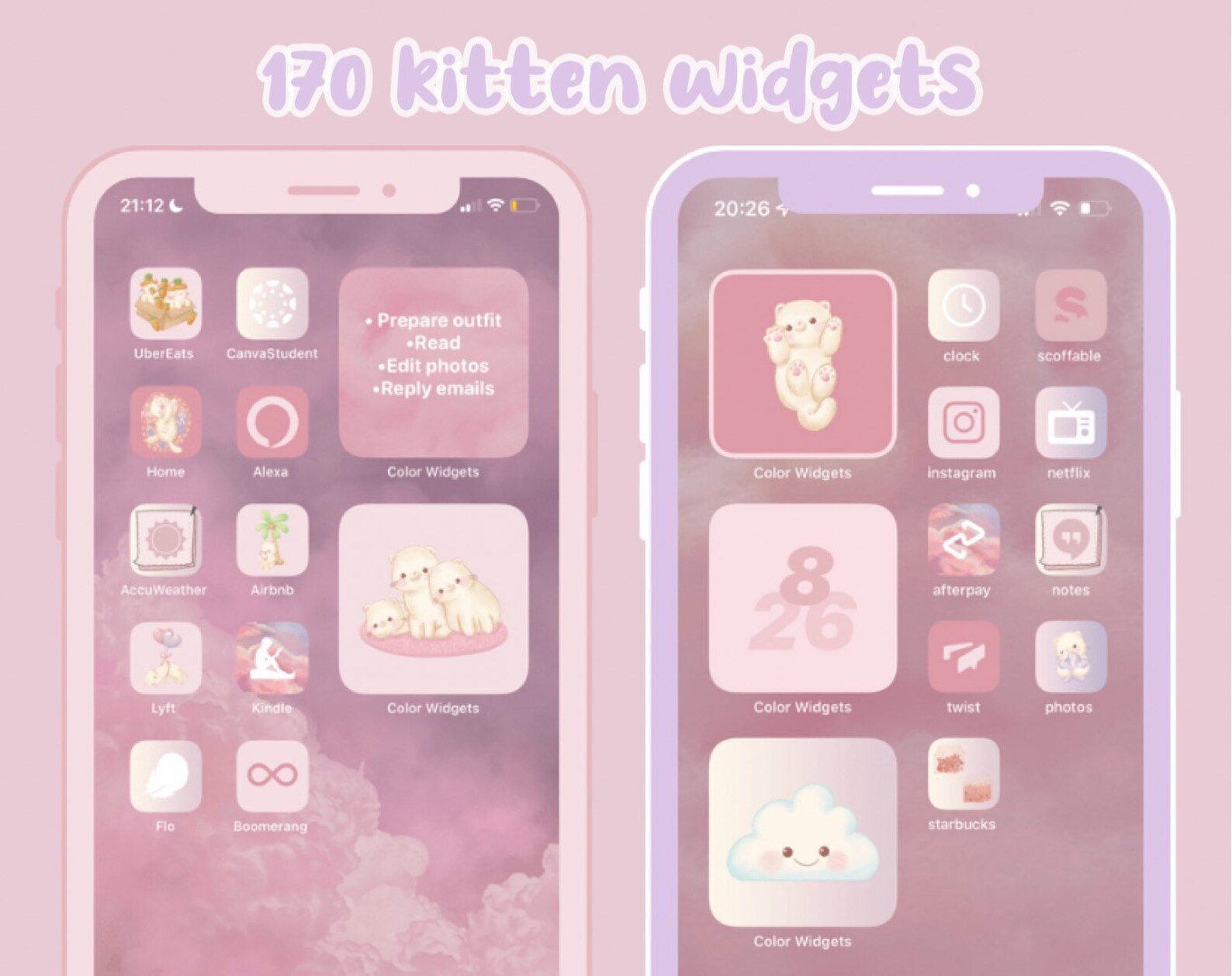 3,600 App Icons Kitties, Pastel Pink, Soft Purple, Lilac, Cute ...