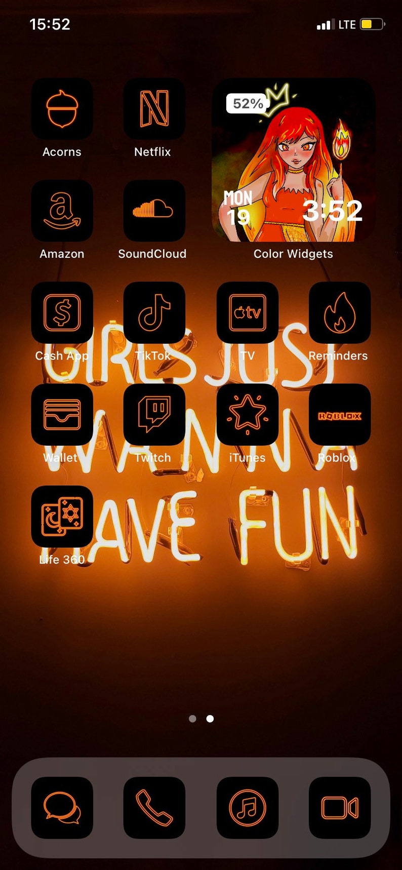 Neon Orange App Icons, Black Minimal, Glow Trendy Theme, Aesthetic ...