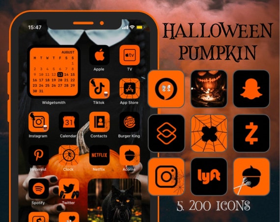 5200 Halloween Pumpkin App Icons Black Orange Spooky - Etsy