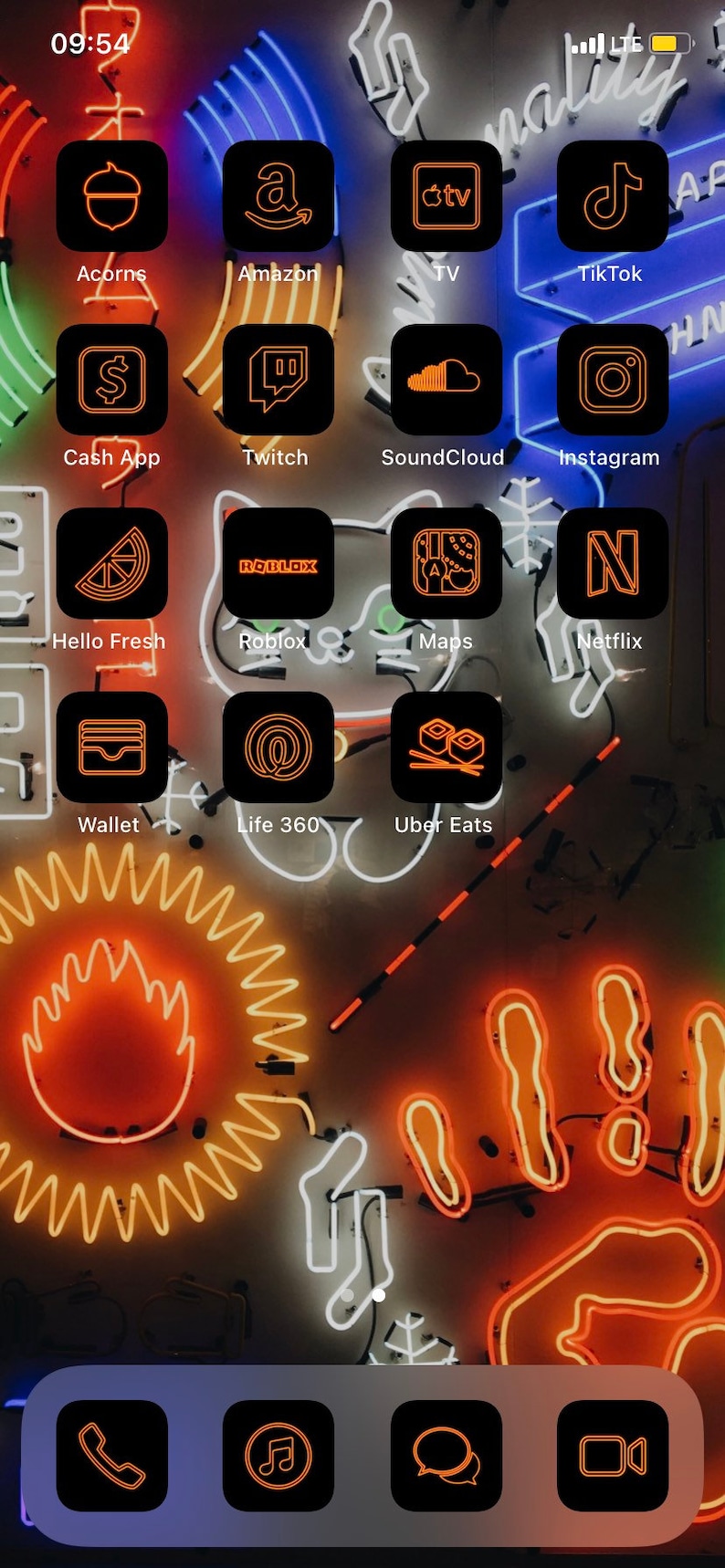 Neon Orange App Icons Black Minimal Glow Trendy Theme | Etsy