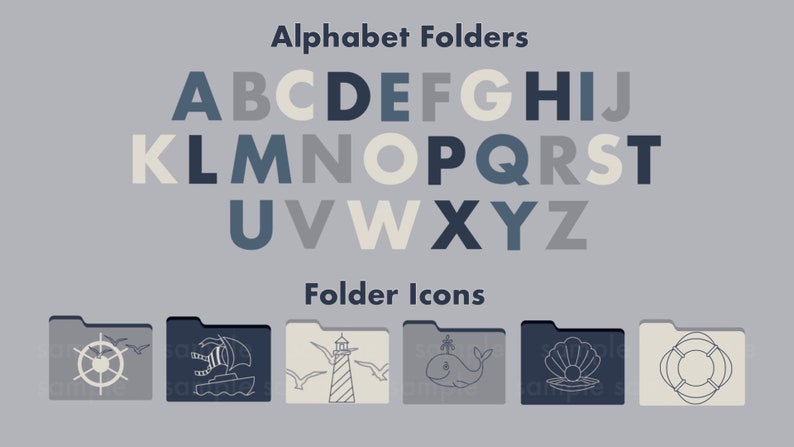 Desktop Folder Icons Navy | Folder Covers Dusty Blue, Dark Grey ...