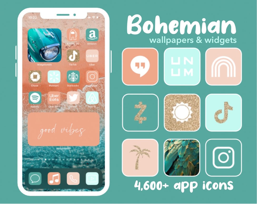Bohemian App Icons | Coral, Peachy, Teal, Sky Blue, Summer, Retro ...