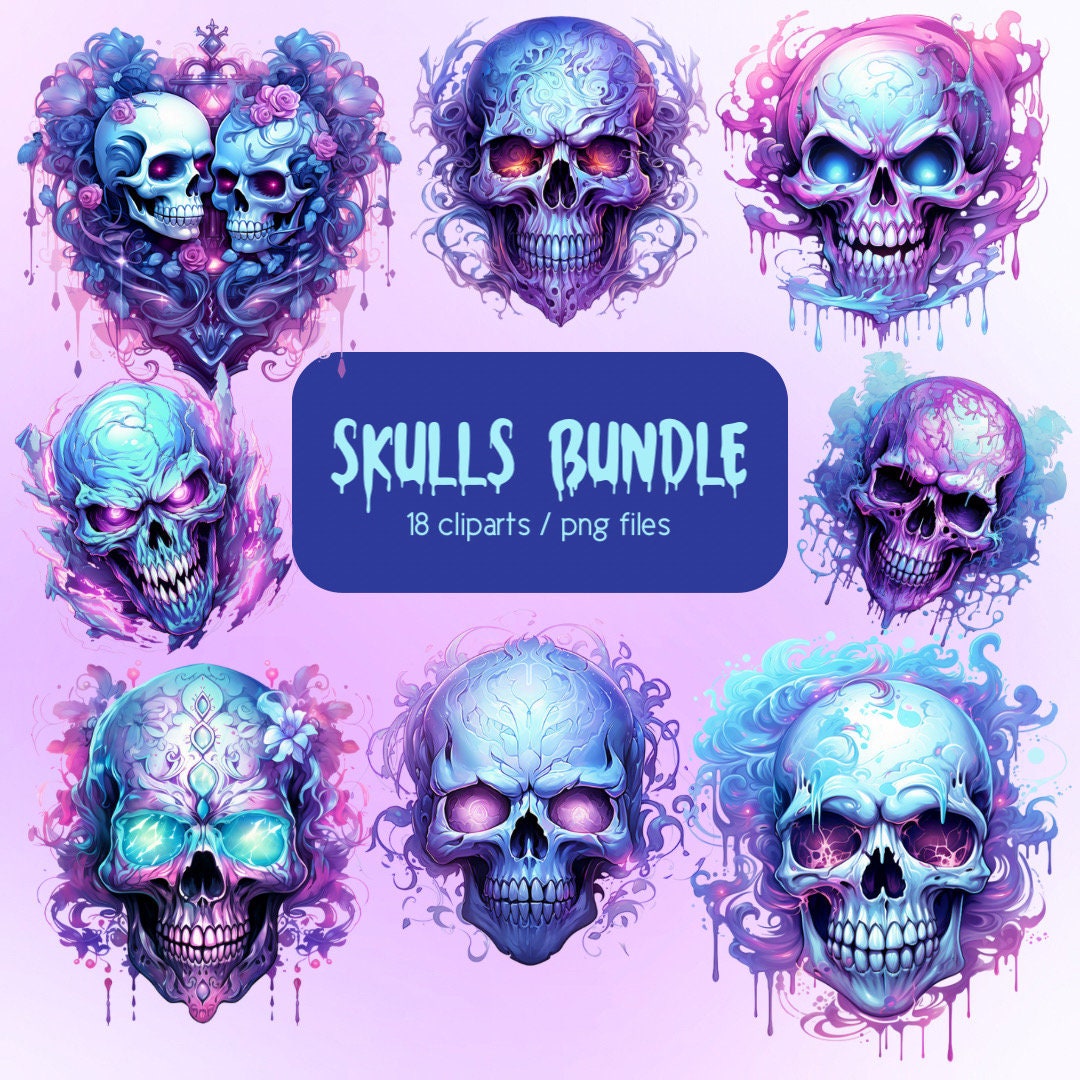 Halloween Spooky Skulls Bundle Clipart Template - Etsy