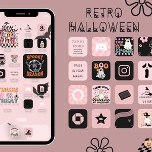 App Icons Retro Halloween, Pink, Orange, Black Ghost Web Widget ...