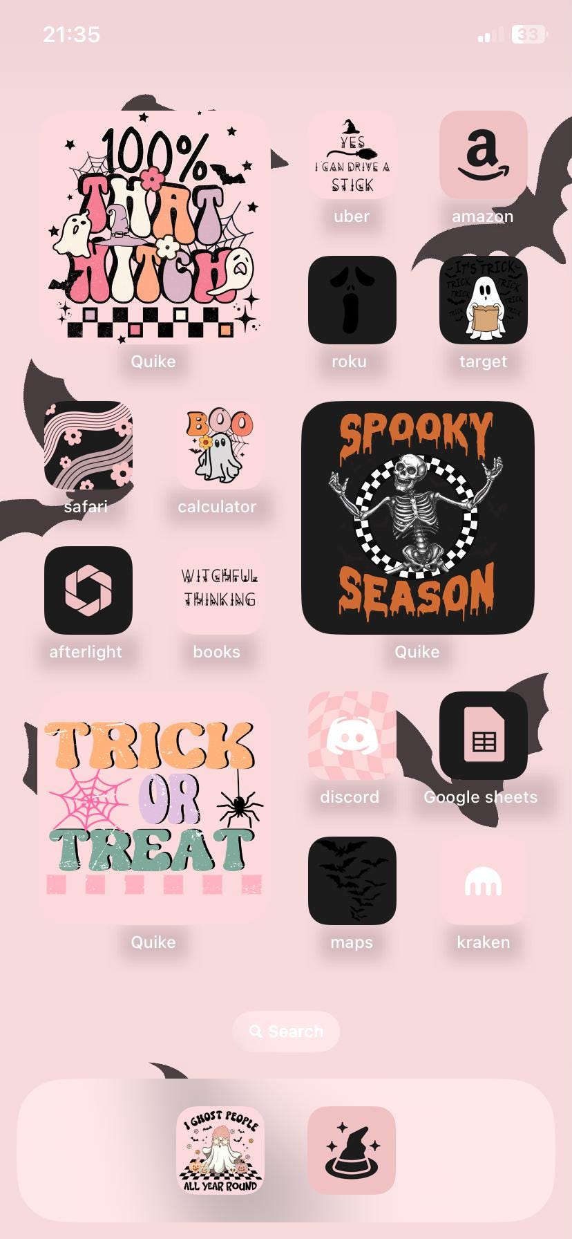 App Icons Retro Halloween, Pink, Orange, Black Ghost Web Widget ...