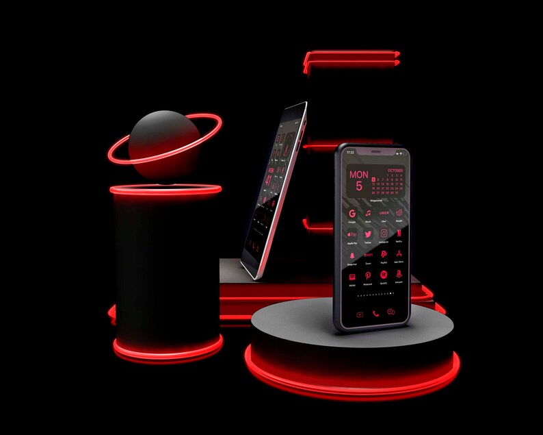App Icons Neon Red Black App Covers Custom Your Home Screen - Etsy