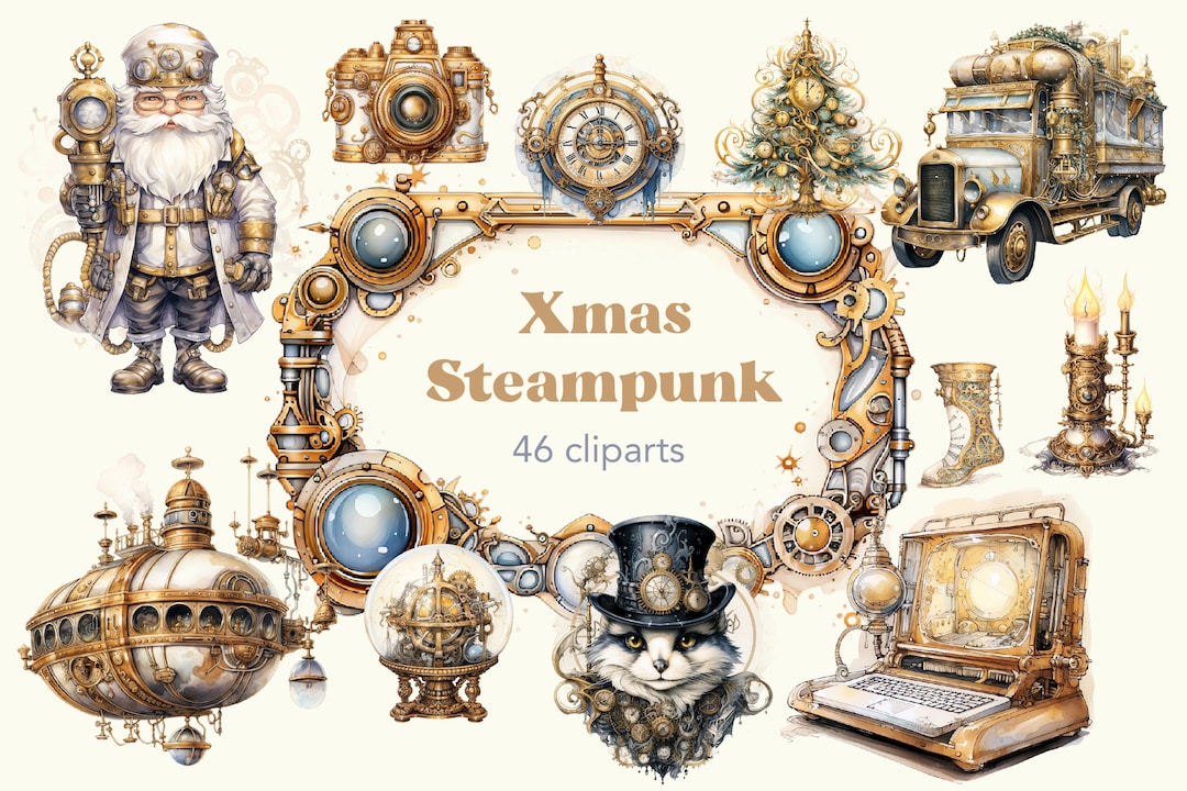 Steampunk Christmas Clipart PNG Template Winter Holiday Sublimation - Etsy