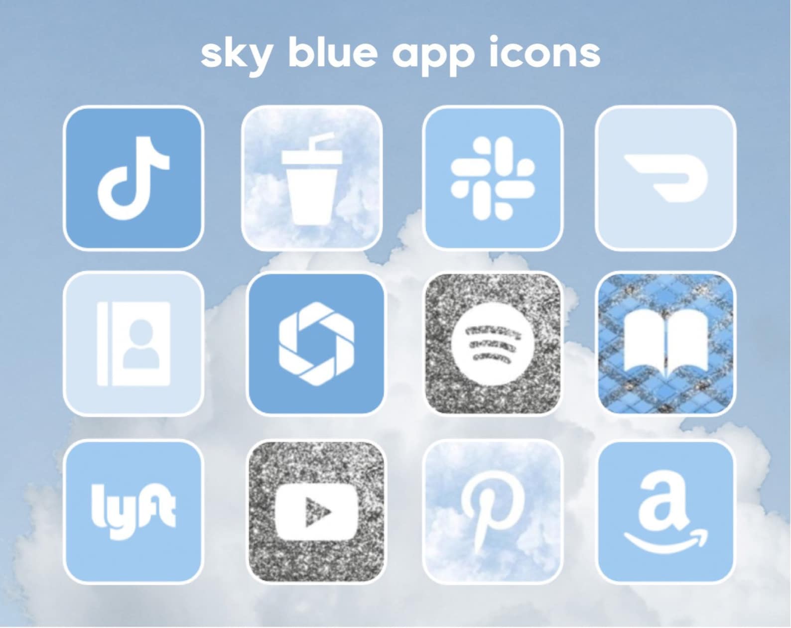 App Icons Sky Blue Pastel Silver Glitter Minimalist - Etsy UK