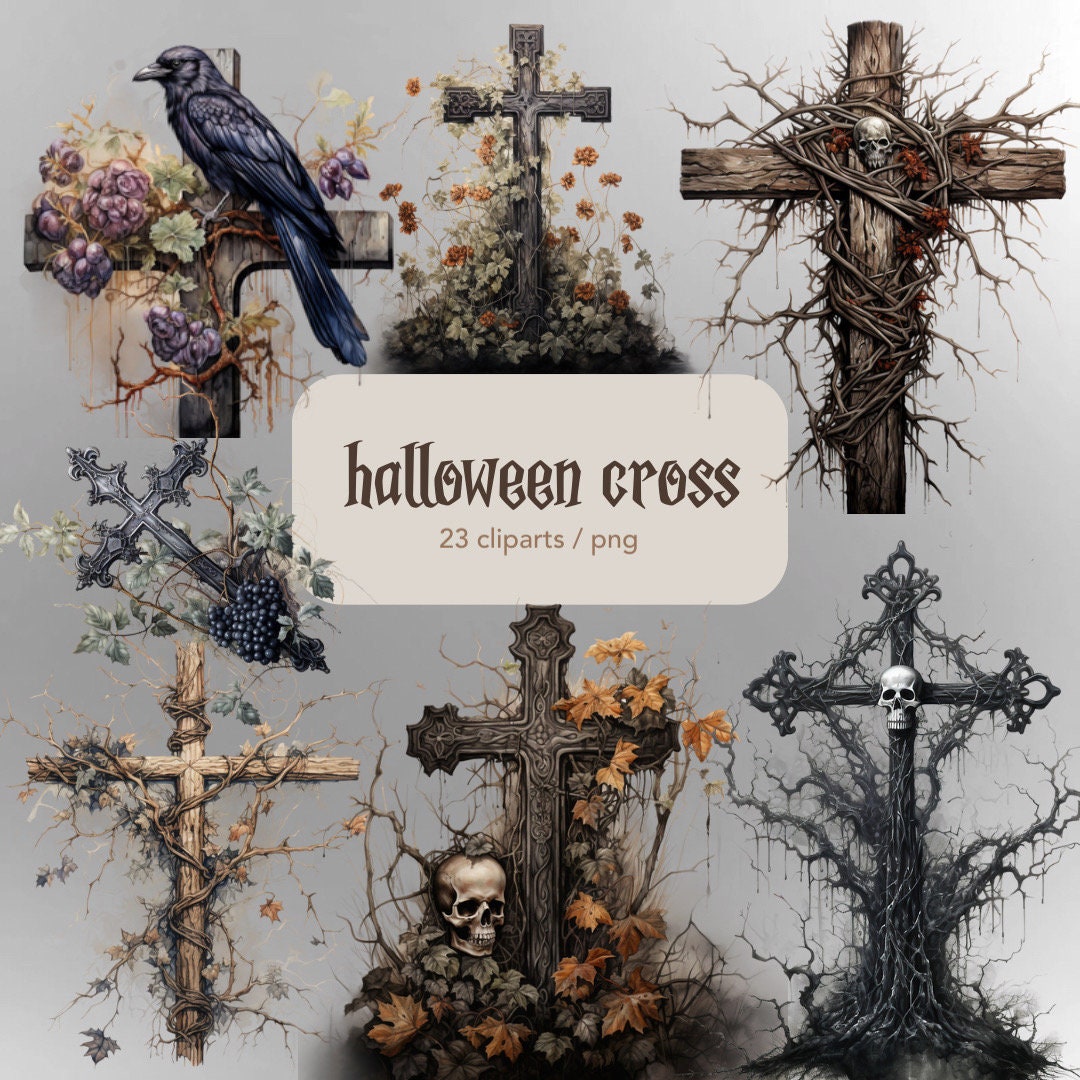 Clipart Halloween Cross PNG Template Cemetery Fear Raven Witching Night ...