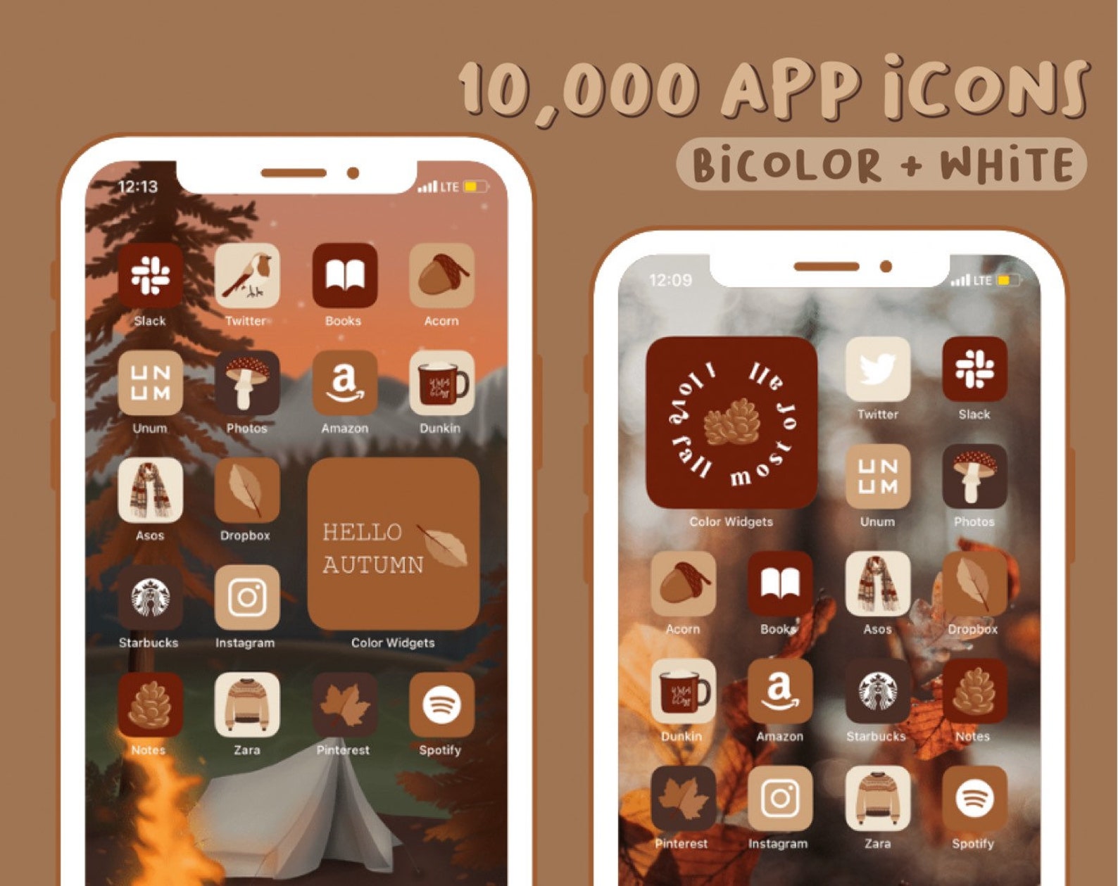 10,000 App Icons - Jump Into Fall / Brown, Beige, Leaves, Autumn Theme ...